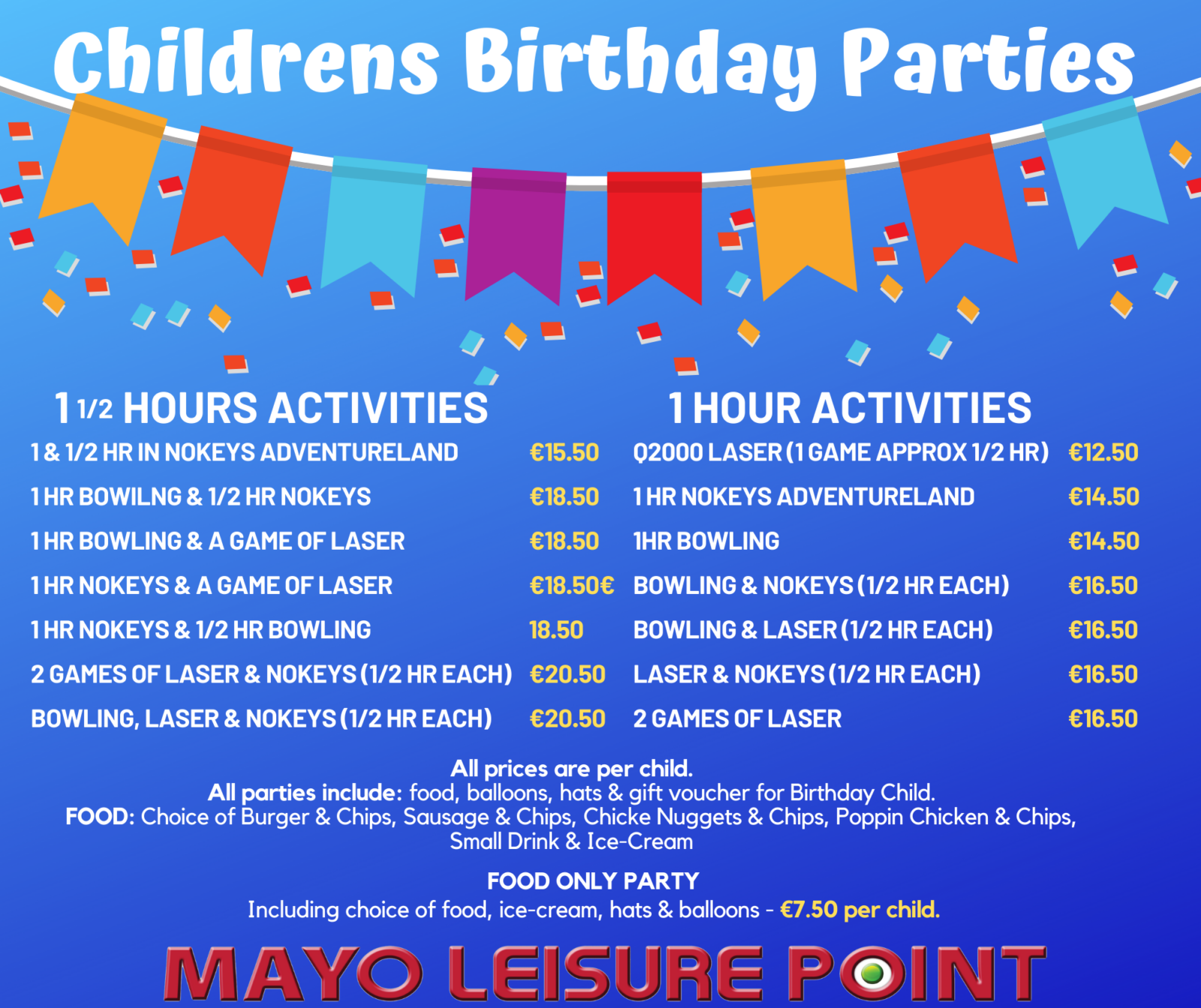 birthday-party-price-list - Mayo Leisure Point